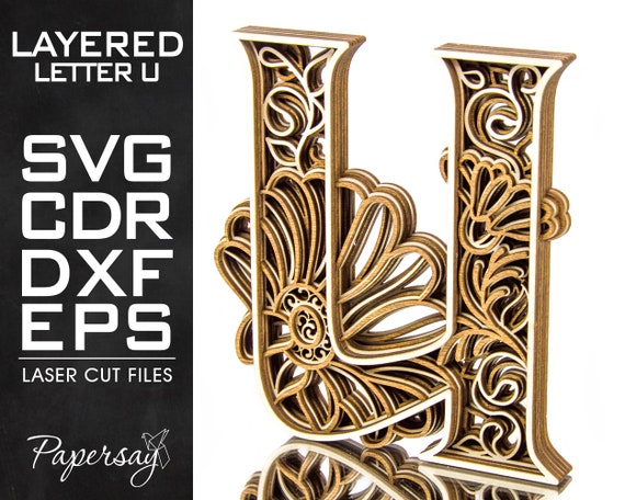 Layered Letter U Monogram U SVG EPS DXF cdr Multilayered | Etsy
