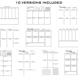 Weekly Planners, 10 Versions, Digital Files, SVG, EPS, CDR, Dxf, Pdf ...