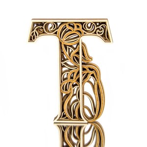 Layered Letter T, Monogram T, SVG, EPS, DXF, Cdr, Multilayered Floral ...