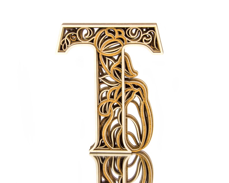 Layered Letter T, Monogram T, SVG, EPS, DXF, Cdr, Multilayered Floral ...