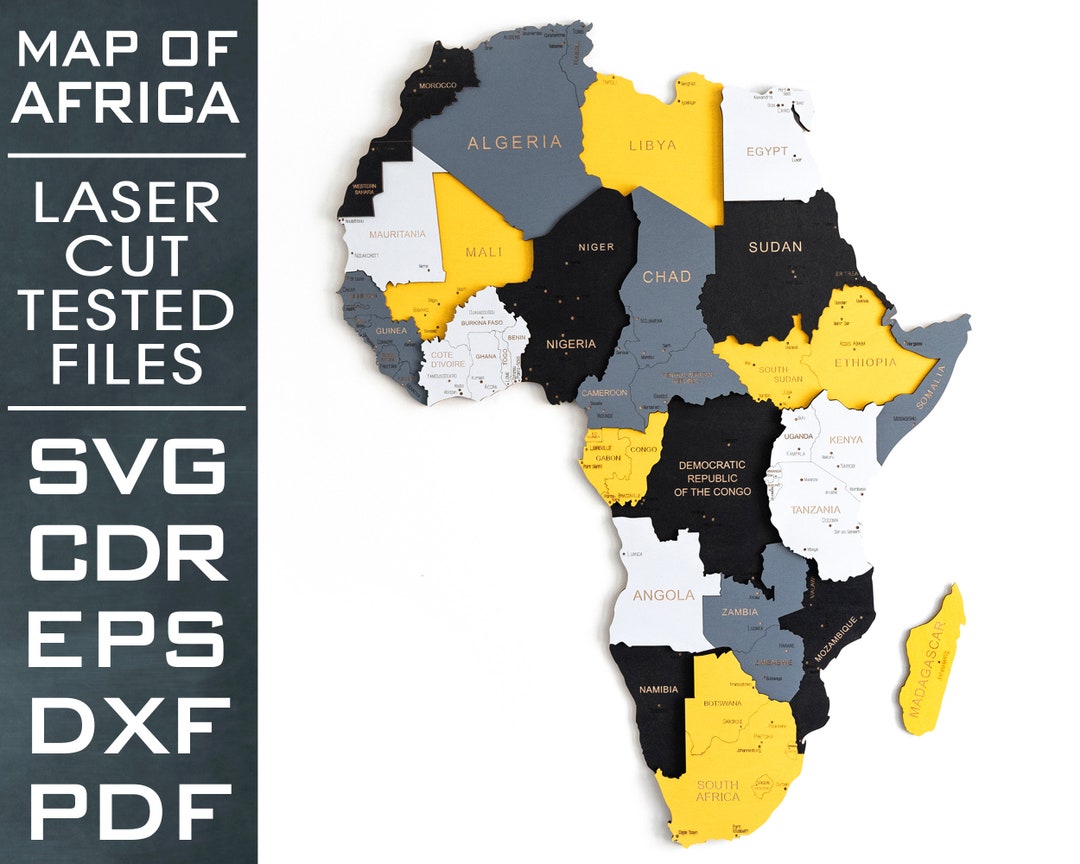 Map of Africa 3D, Laser Cut File, SVG, EPS, Dxf, Cdr, Pdf, Multilayered ...