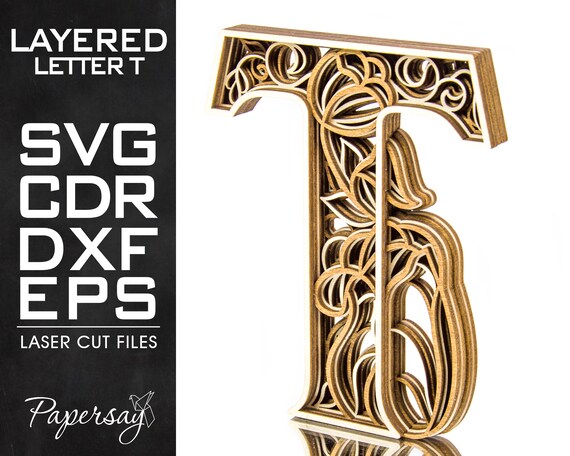 Layered Letter T Monogram T SVG EPS DXF Cdr Multilayered | Etsy Canada