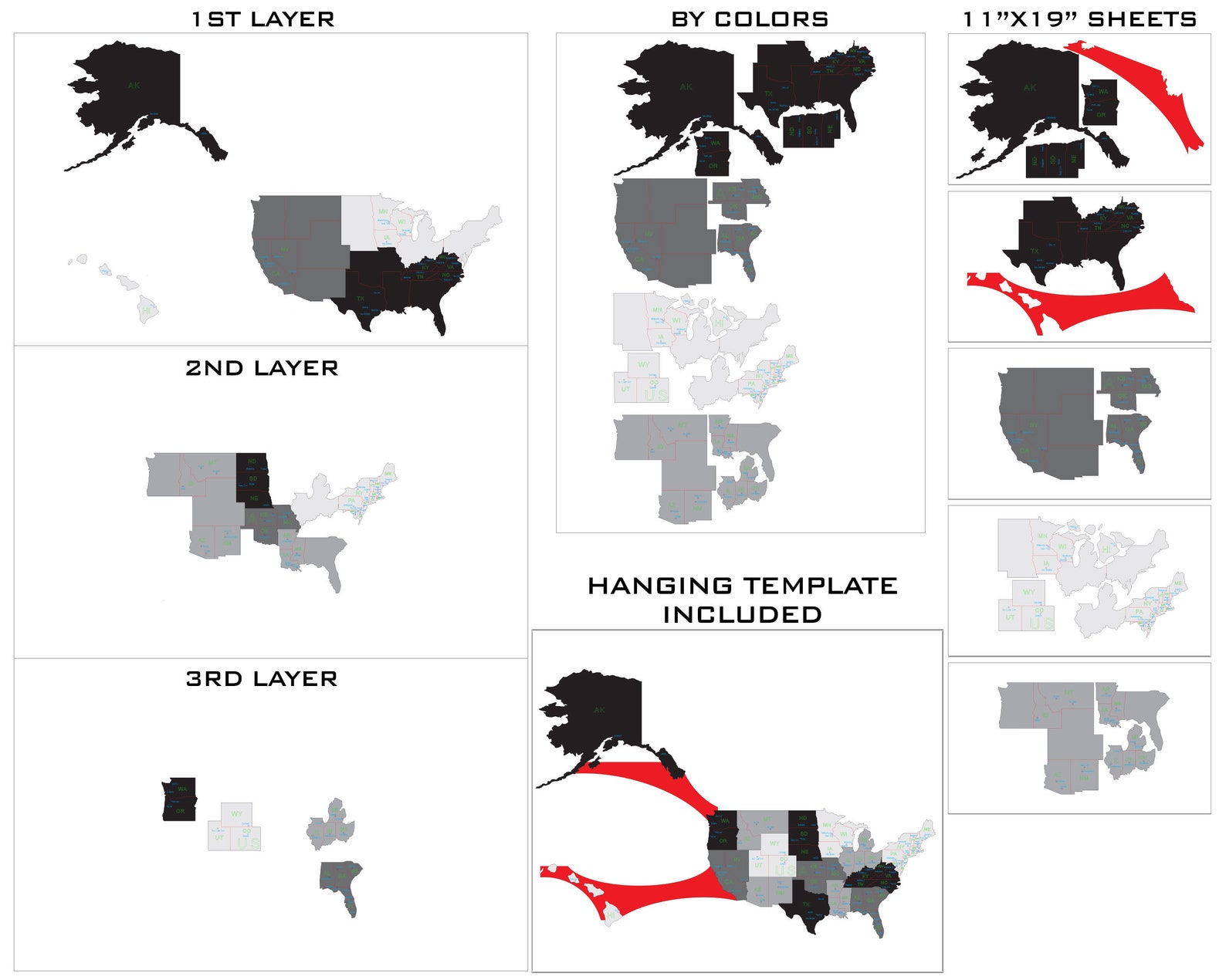 Map of USA 3D, Laser Cut File, SVG, EPS, Dxf, Cdr, Pdf, Multilayered ...