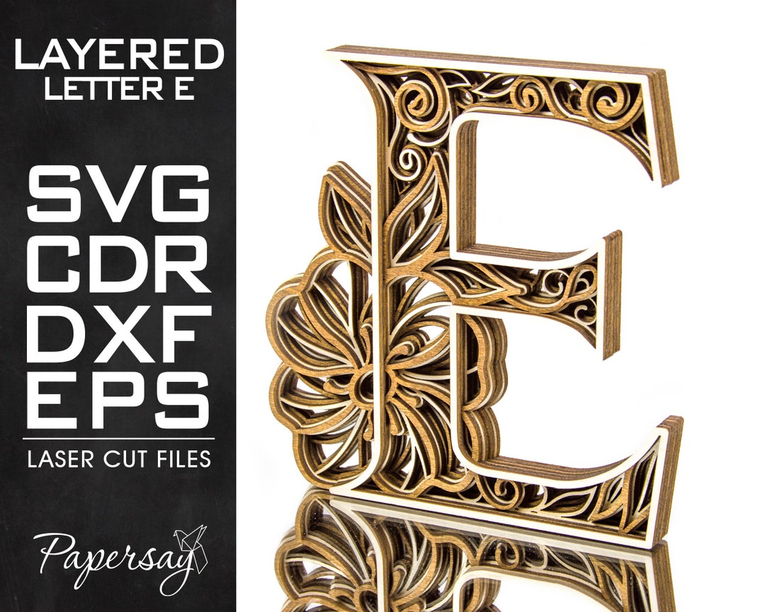 Layered Letter E, Monogram E, SVG, EPS, DXF, Cdr, Multilayered Floral ...