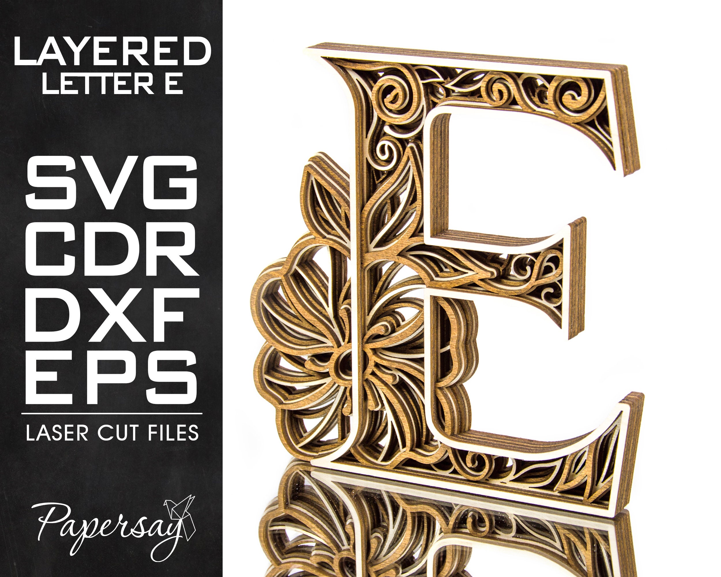 Layered Letter E Monogram E SVG EPS DXF Cdr Multilayered - Etsy