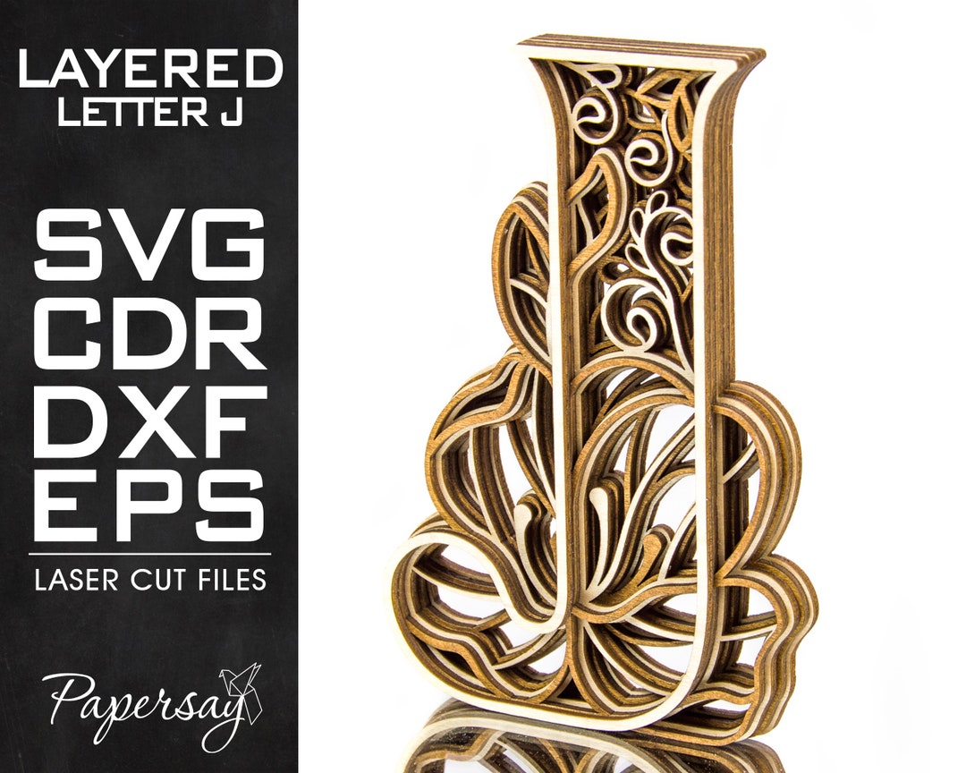 Layered Letter J, Monogram J, SVG, EPS, DXF, Cdr, Multilayered Floral ...