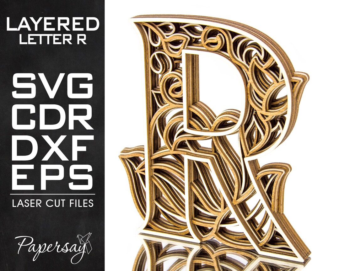 Layered Letter R, Monogram R, SVG, EPS, DXF, Cdr, Multilayered Floral ...