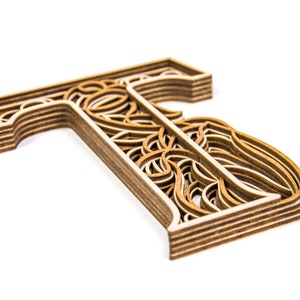 Layered Letter T, Monogram T, SVG, EPS, DXF, Cdr, Multilayered Floral ...