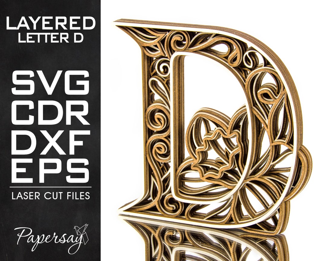Layered Letter D, Monogram D, SVG, EPS, DXF, Cdr, Multilayered Floral ...