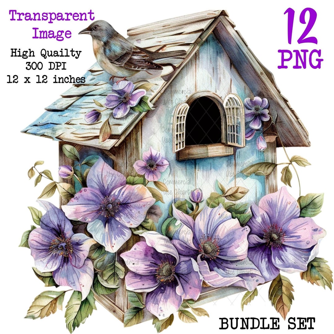 Bird Houses Png, Bird Clipart, Watercolor Bird Houses Clipart Bundle ...