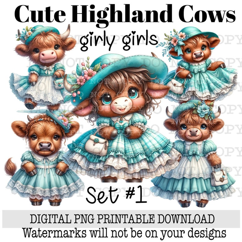 Highland Cows Png, Girly Clipart, Cute Cow Png, Digital Download ...