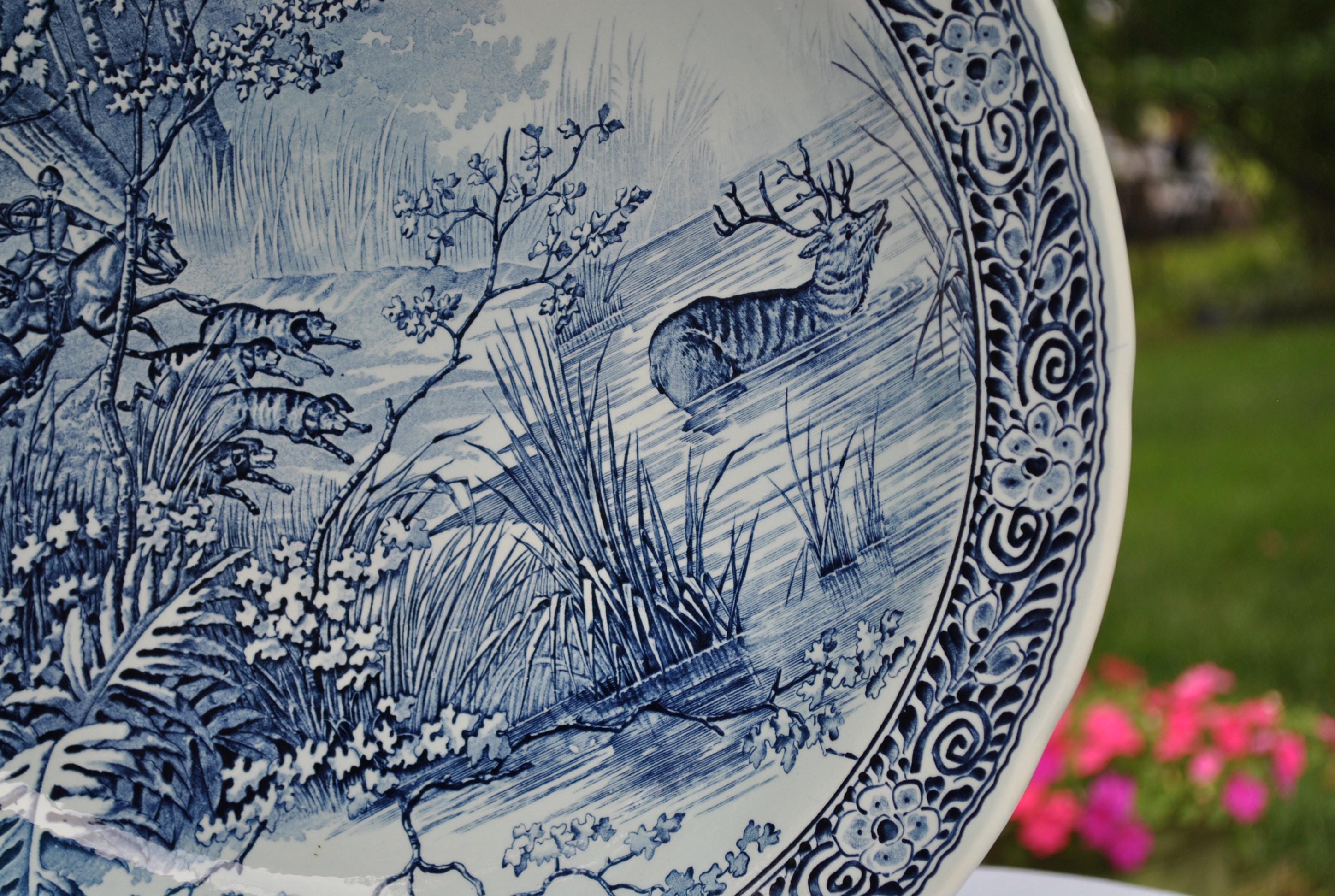 Large BOCH Delfts Royal Sphinx Wall Plate "deer Hunt" Ceramic 15 1/2 ...