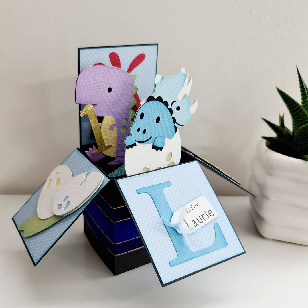 Personalised Dinosaur Pop up Card, Unique Dinosaur Box Card, Dinosaur ...