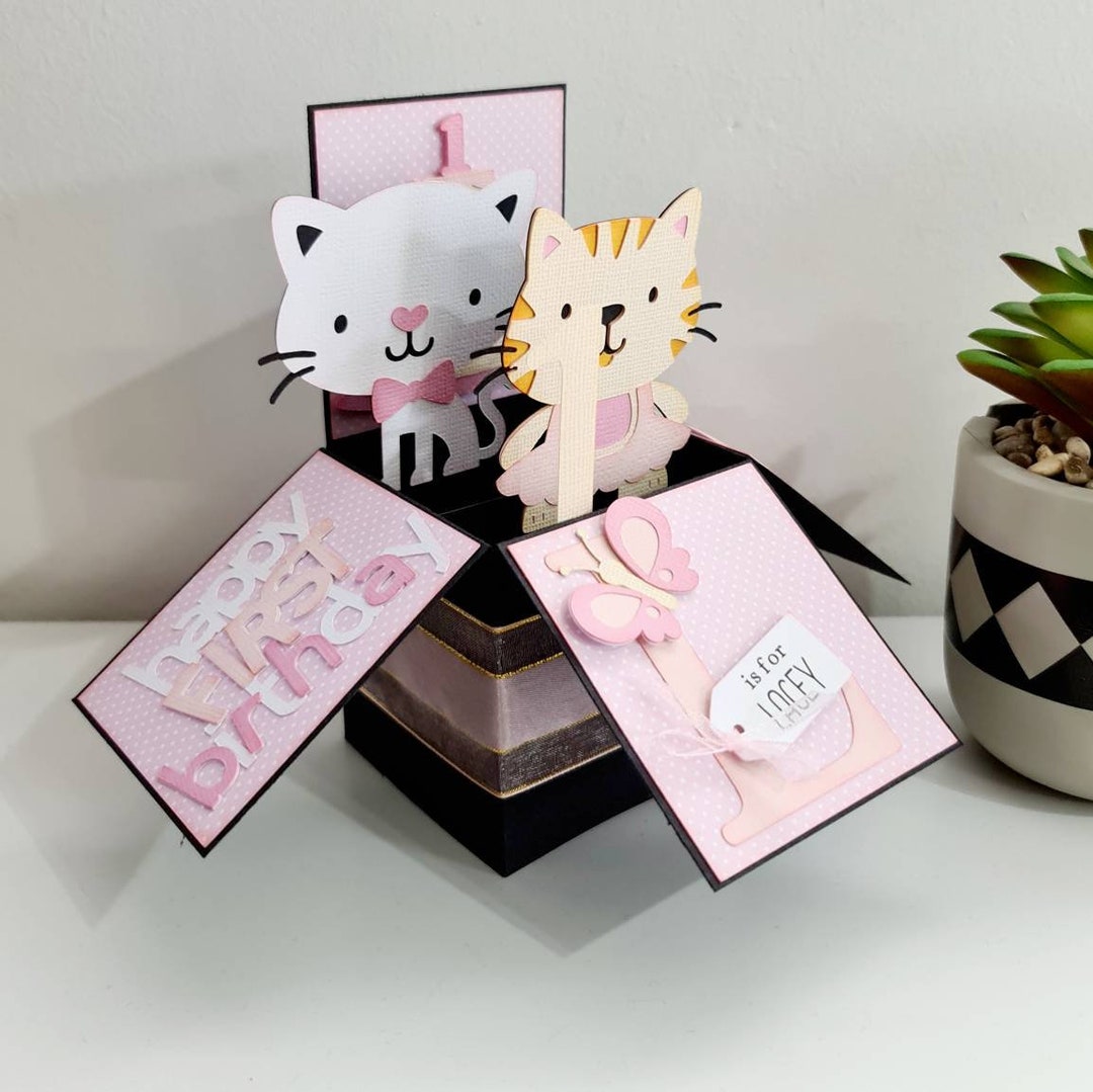 Kitten Pop up Box Card, Cute Cats Box Card, First Birthday Kitten Card ...