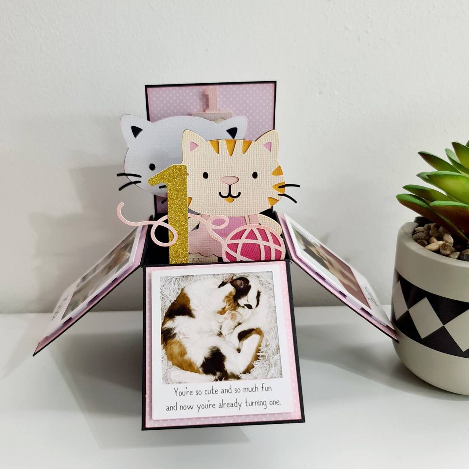 Kitten Pop up Box Card, Cute Cats Box Card, First Birthday Kitten Card ...