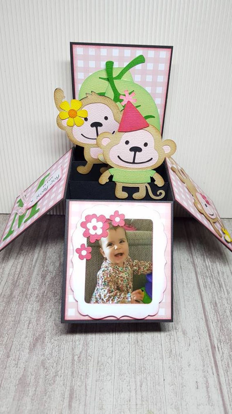 Personalised Monkey Box Card, Pop up Monkey Birthday Card - Etsy