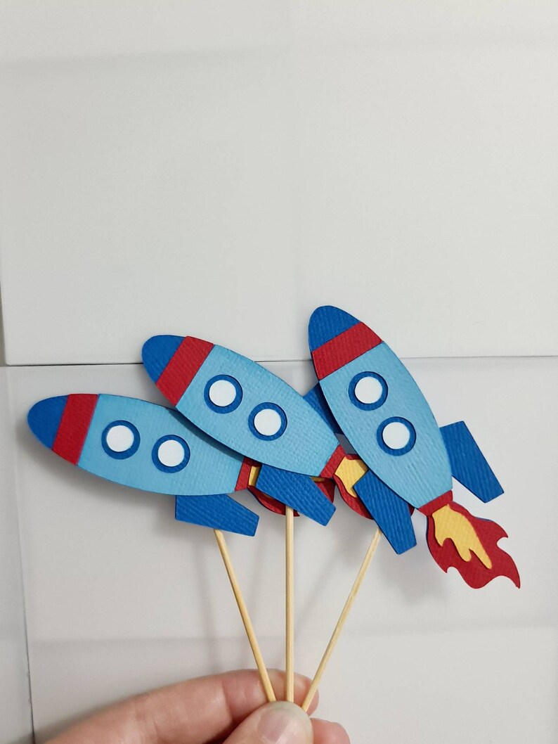 Rocket Cupcake Toppers Space Cake Toppers Cake Smash Props - Etsy