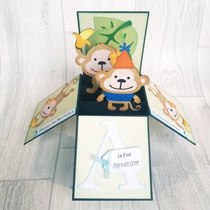 Personalised Monkey Box Card, Pop up Monkey Birthday Card - Etsy