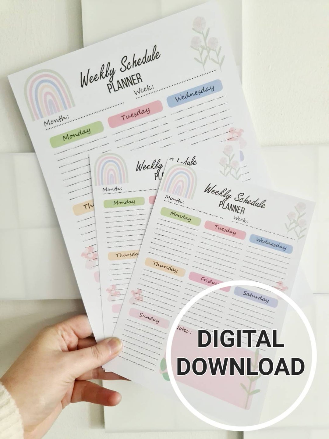 Downloadable Weekly Schedule, Weekly Planner Digital Download, Weekly ...