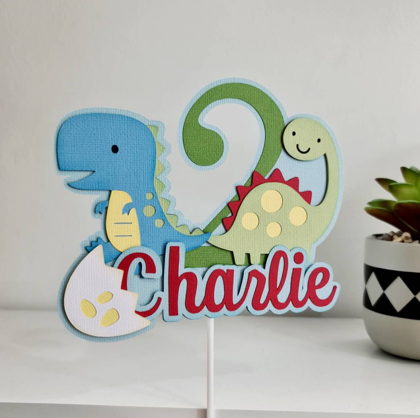 Dinosaur Cake Topper With Name and Age, Personalised Dinosaur Cake ...