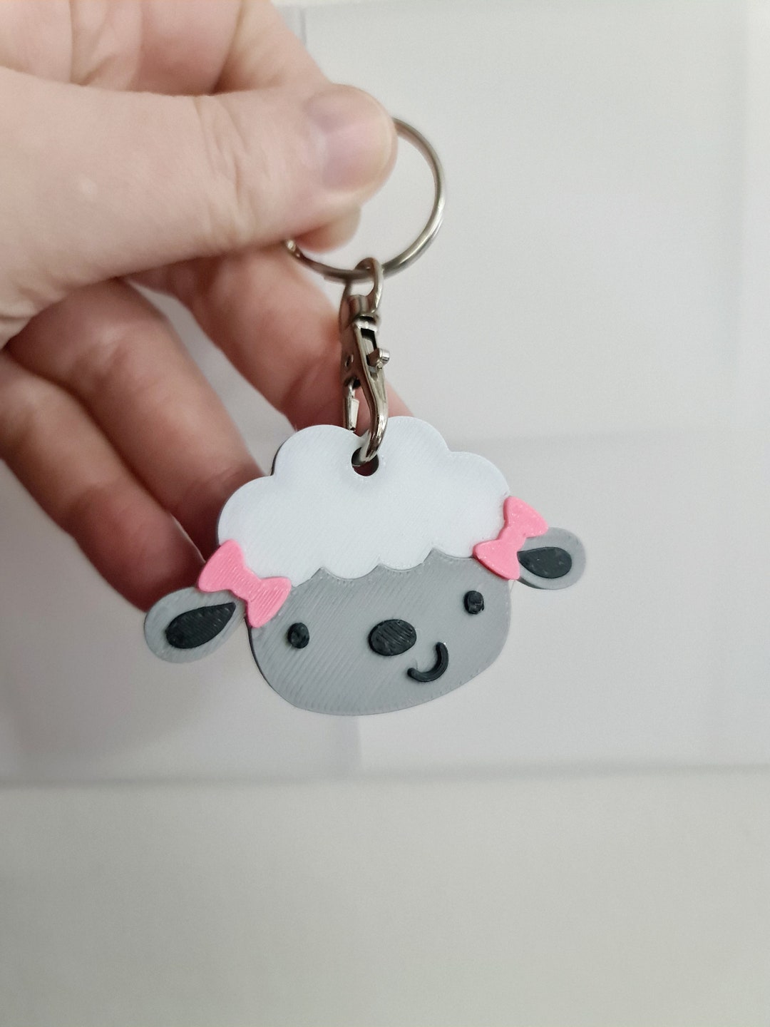 Cute Cartoon Sheep Head Keyring - Adorable 3D Printed Farm Animal Charm ...