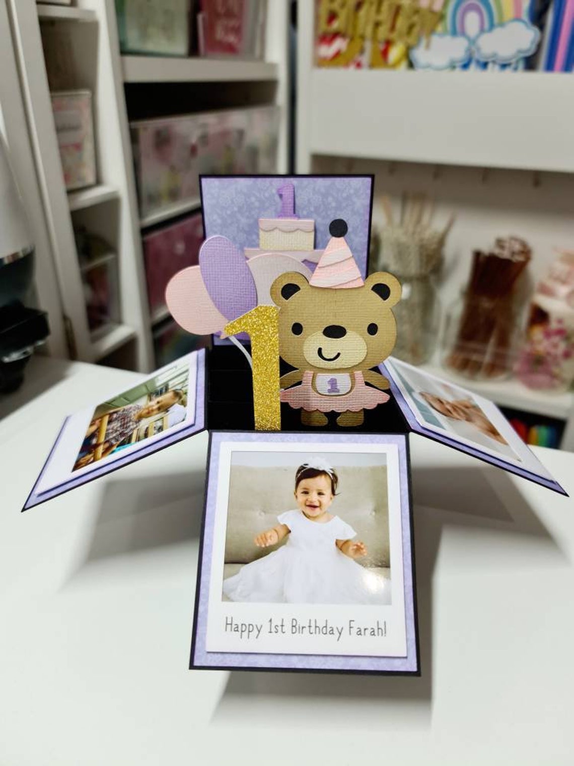Handmade First Birthday Pop Up Box Card Birthday Bear Pop Up | Etsy
