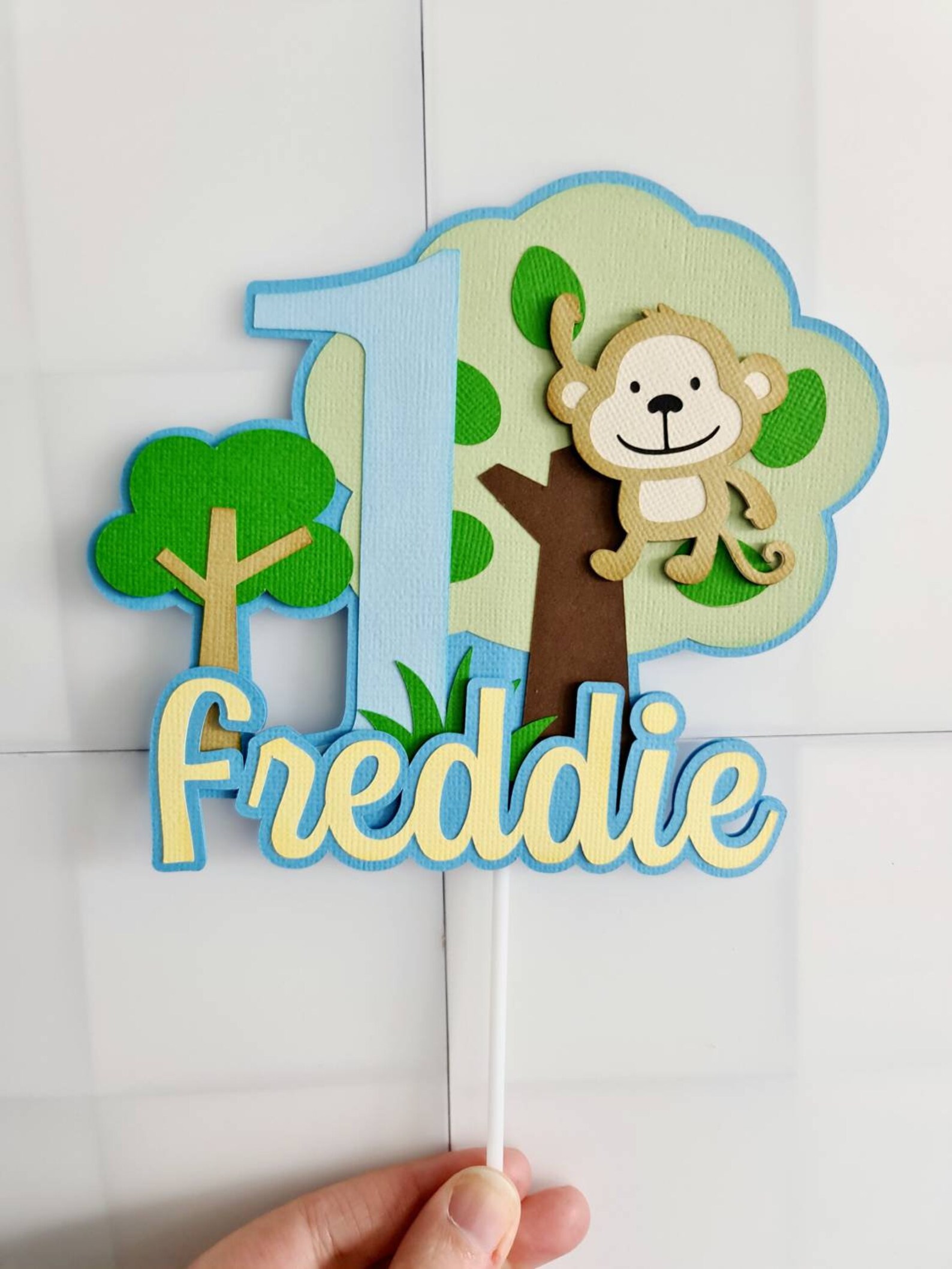 Monkey Cake Topper With Name and Age, Personalised Jungle Cake ...