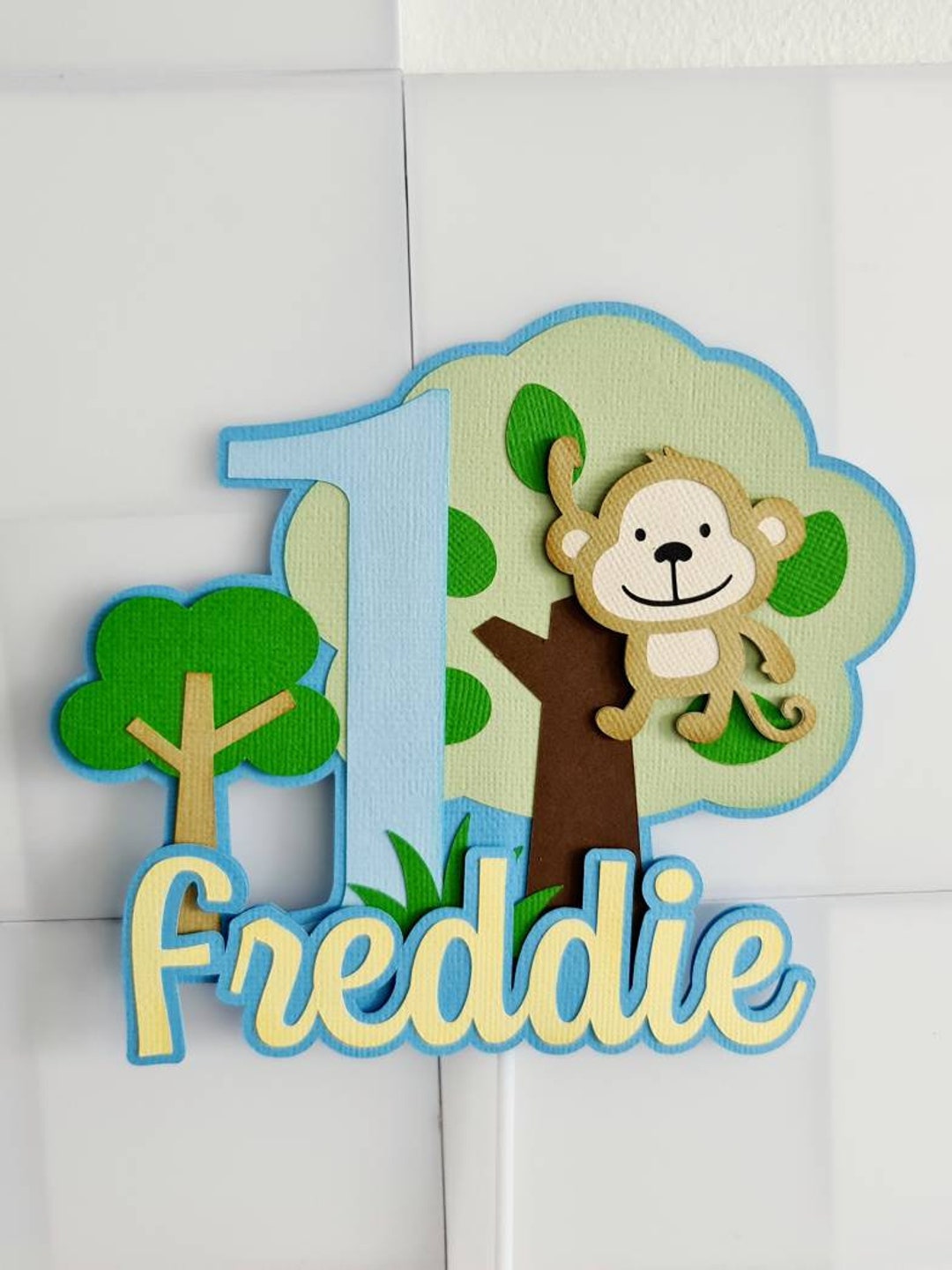 Monkey Cake Topper With Name and Age, Personalised Jungle Cake ...