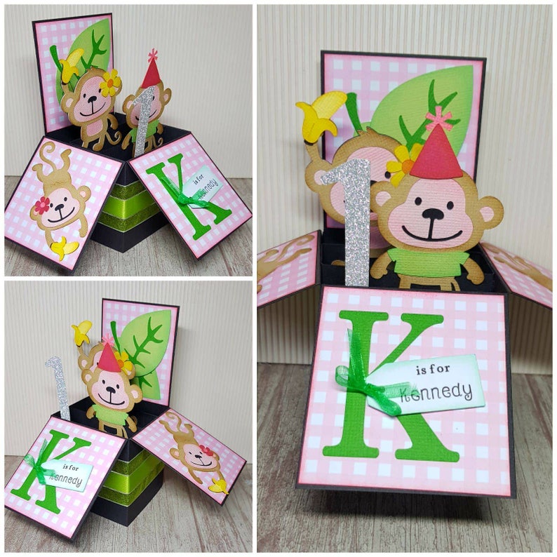 Personalised Monkey Box Card, Pop up Monkey Birthday Card - Etsy