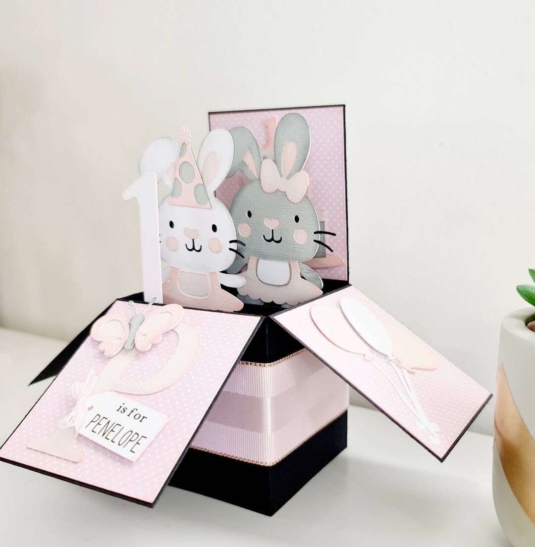 Bunny Pop up Box Card, Bunny Box Card, First Birthday Bunny Card - Etsy UK