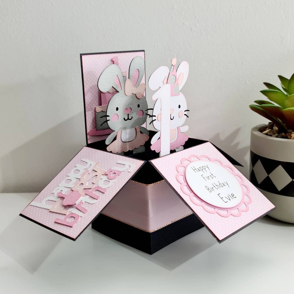 Bunny Pop up Box Card, Bunny Box Card, First Birthday Bunny Card - Etsy UK