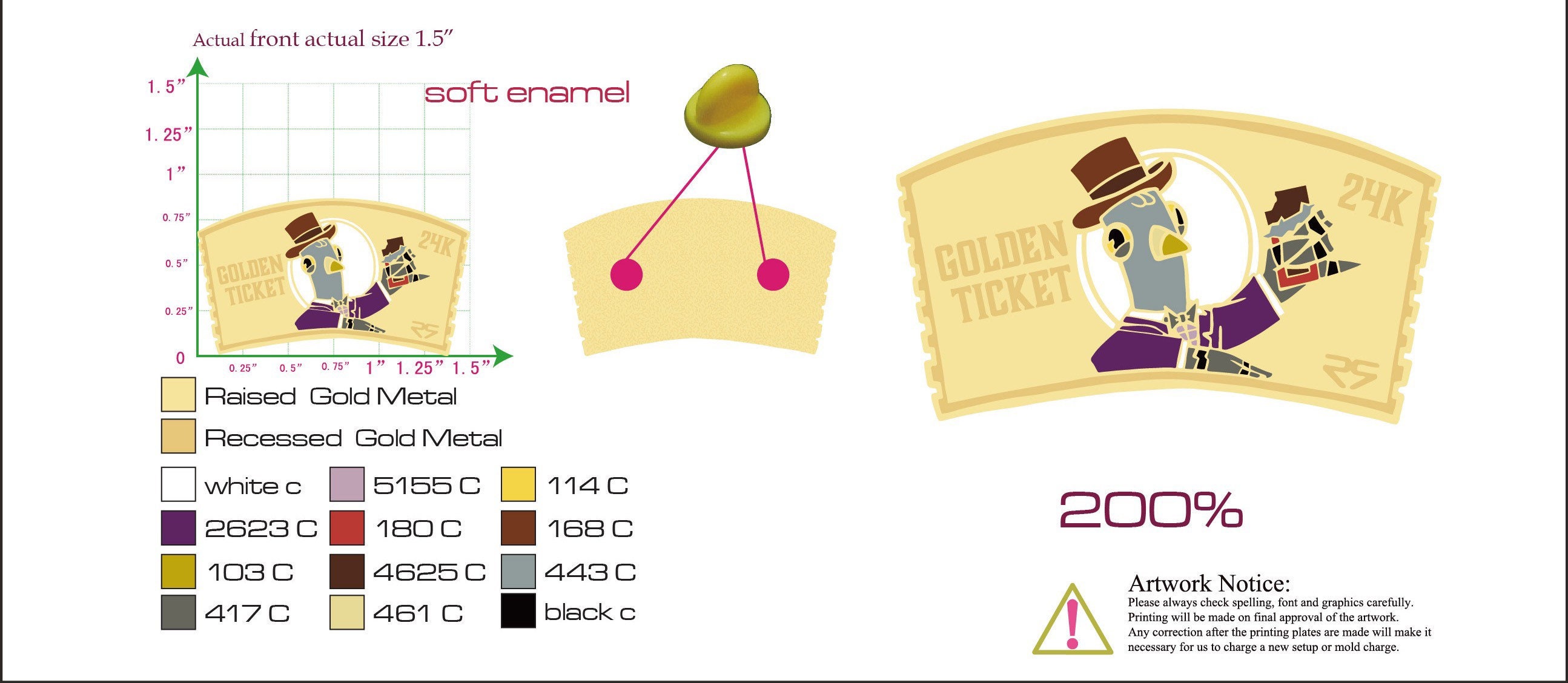 The Wonka Pigeon 1.5 Double Prong Gold Finish Soft Enamel Hat - Etsy