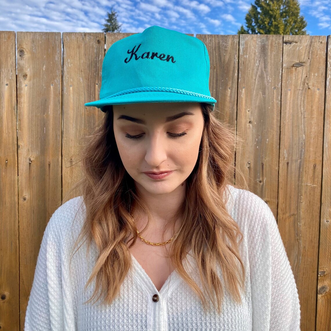 VINTAGE 1990s Teal Karen Snapback Hat - Etsy