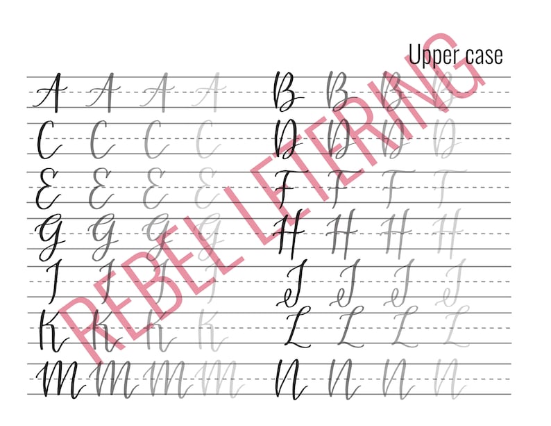 Calligraphy Lettering Guide | PDF Guide With Uppercase and Lowercase ...