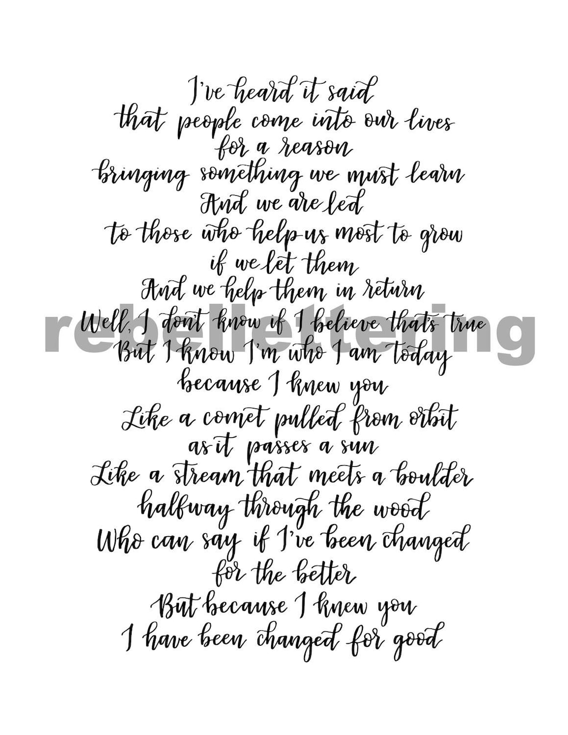 Wicked Song Lyrics, "because I Knew You, I Have Been Changed for Good ...