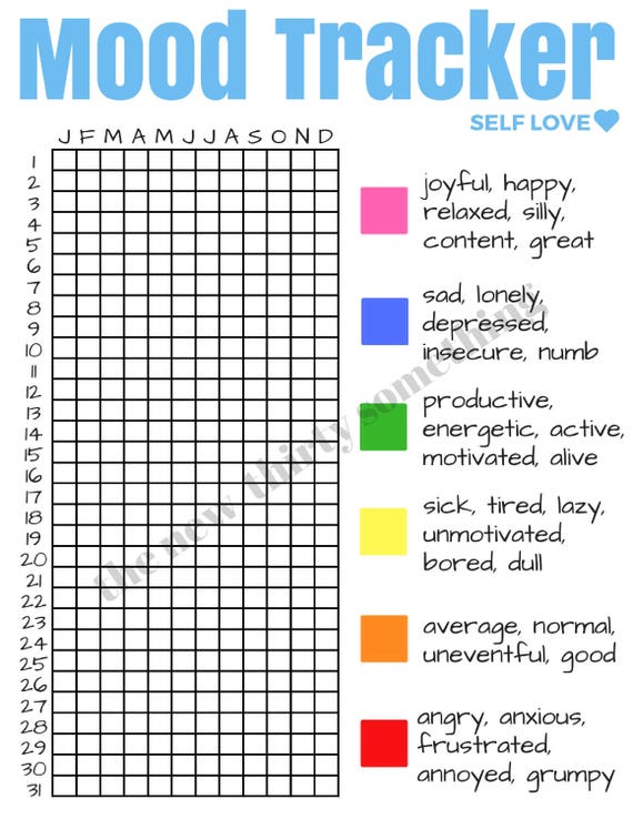 Mood Tracker Self Love Mental Health Downloadable Print Etsy