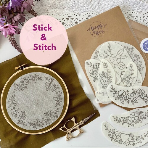 Floral Stick and Stitch Embroidery Patches Printed Sewing - Etsy