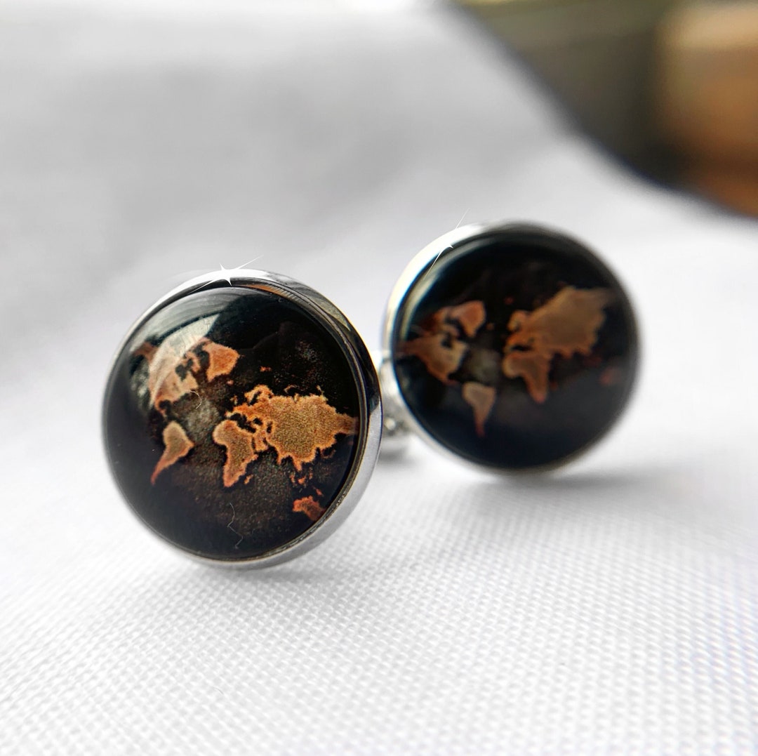 WORLD MAP CUFFLINKS • Earth Global Geography Cufflinks • Gift for Men ...