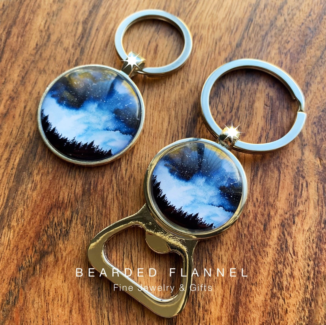 NIGHT SKY KEYCHAIN • Gift for Men Women • Silver Bottle Opener Keychain ...