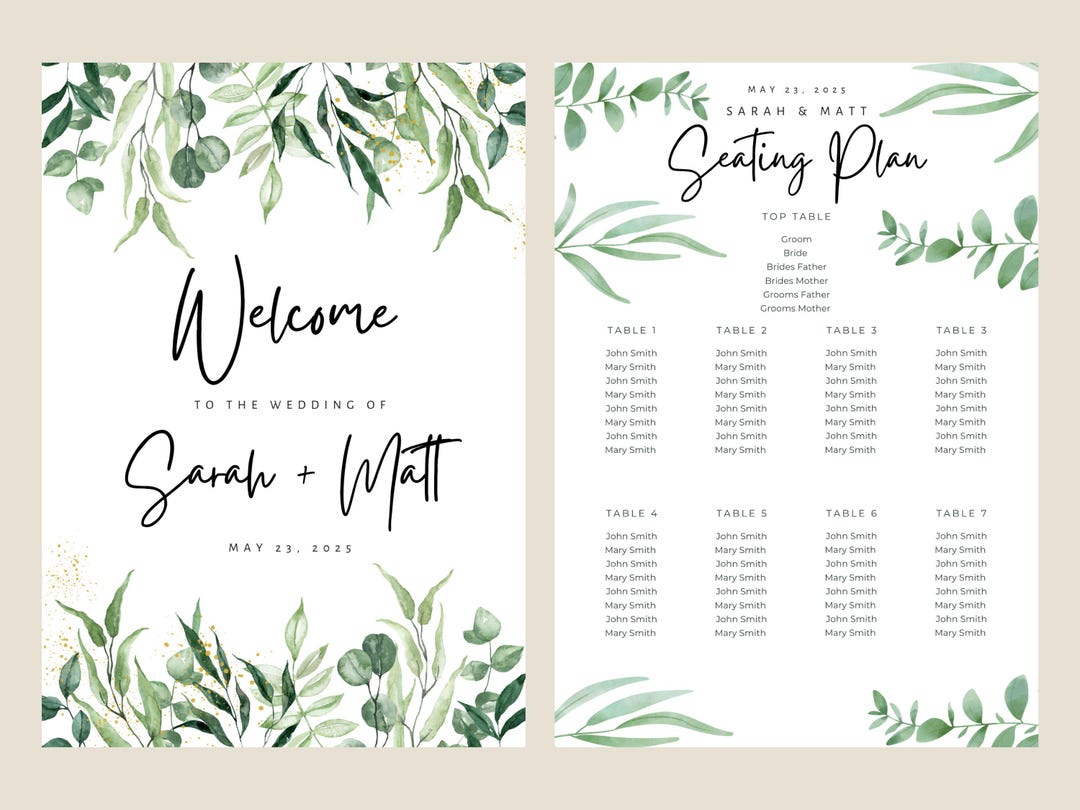 Wedding Seating Plan & Wedding Welcome Sign Template | Editable Canva ...