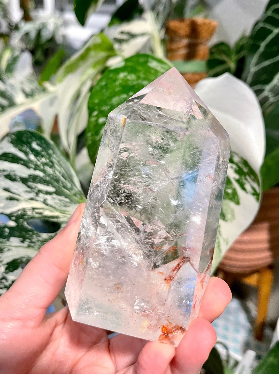 Beautiful Clear Quartz Crystal Tower With Red Orange Inclusions and ...
