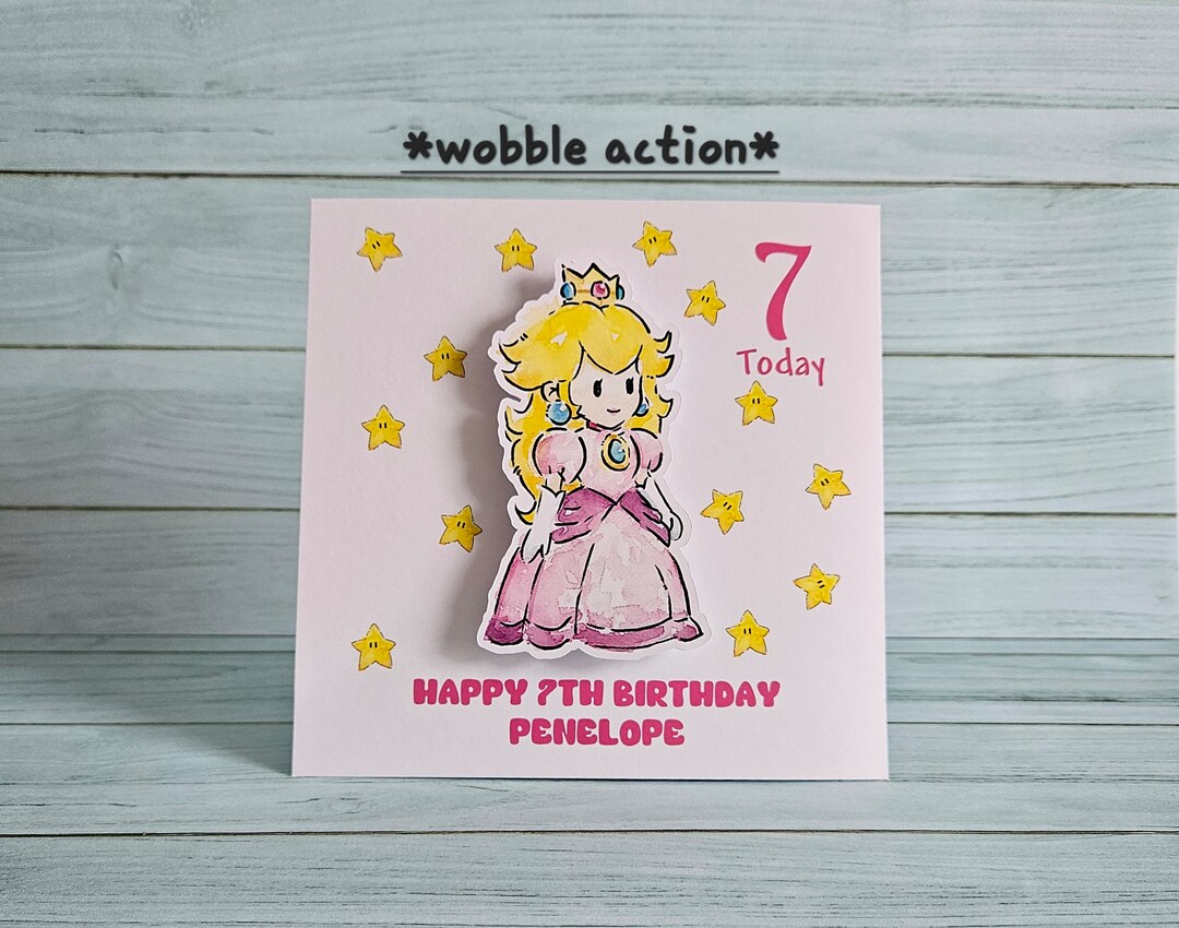 Princess Peach Card , Personalised , Wobble Action , Unique Greeting ...