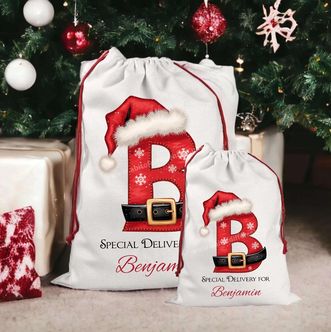 Personalised Christmas Sack: Initial Santa Sack - Gift Bag - 2 Sizes ...