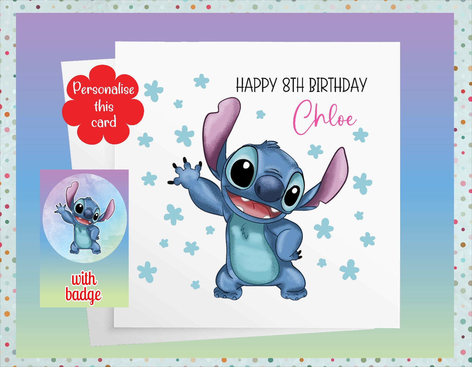 Stitch Personalised Card Badge - Etsy UK