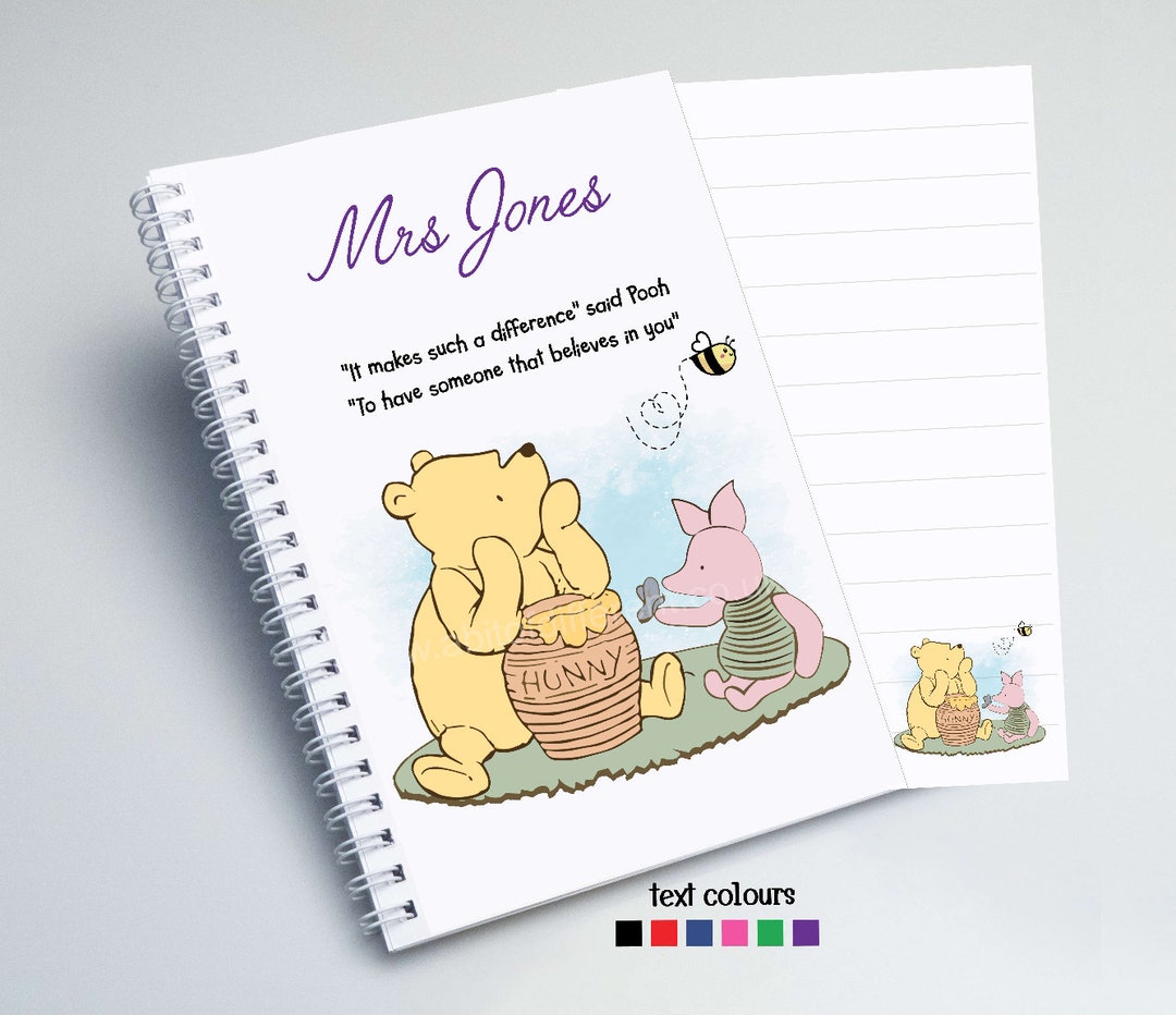 Teacher Personalised Notebook , Winnie the Pooh Notebook , Unique Gift ...