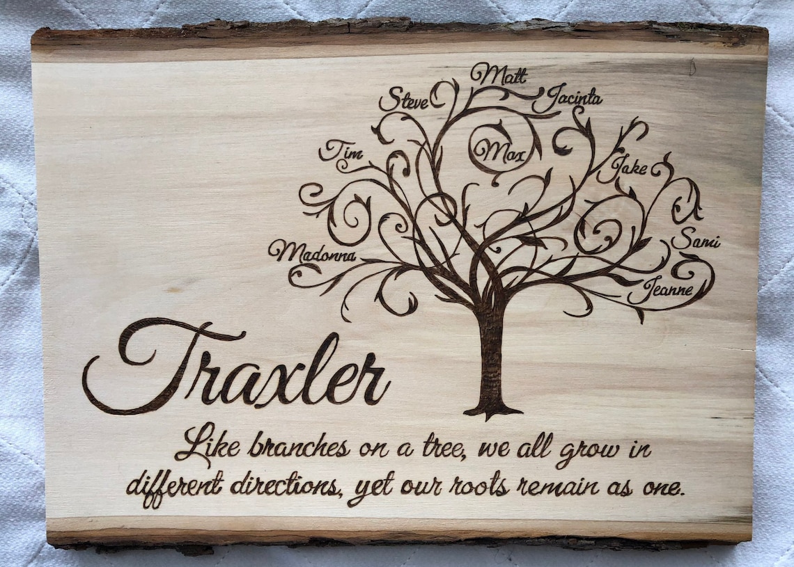Personalized Family Tree Pyrography Plaque Custom Wood | Etsy