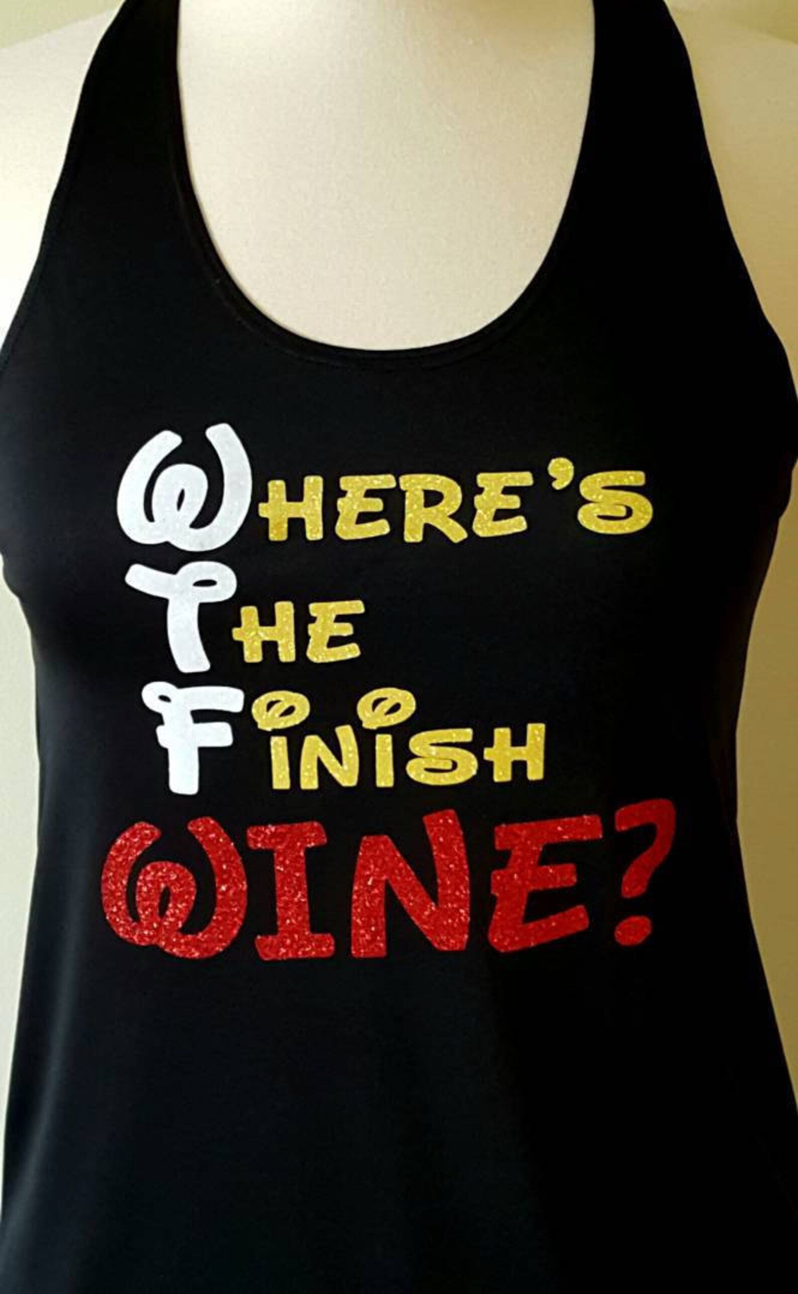 WTF Where's the Finish WINE - Running Tech Tank or Tee With Glitter ...
