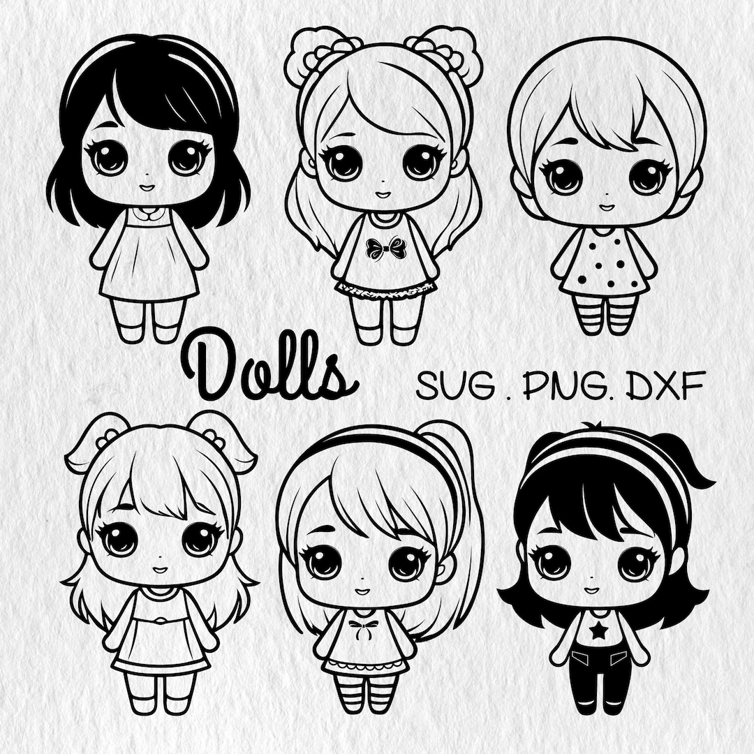 Dolls Outline SVG, Baby Dolls Set SVG PNG, Cute Dolls Vector Clipart ...