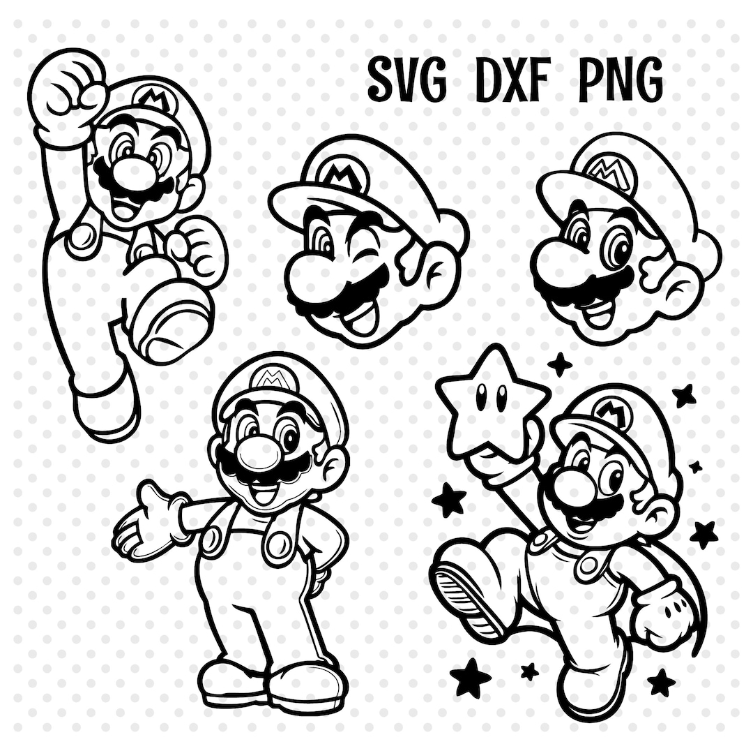 Super Mario Outline SVG Cutting File, Cartoon SVG, PNG, Vector Clipart ...