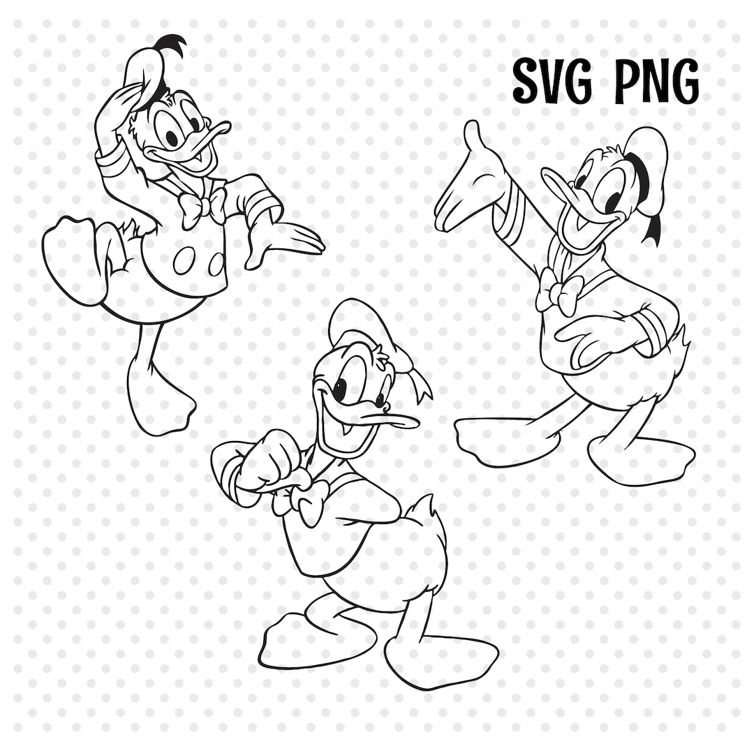10 Donald Duck Outline SVG, Cartoon SVG PNG, Vector Clipart, Vinyl ...